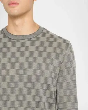 Emporio Armani Apos;s Geometric Wool Basketweave Sweater - Solid Dark Grey