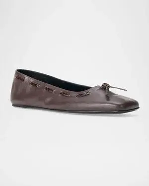Staud Milo Laced Leather Ballerina Flats - Espresso
