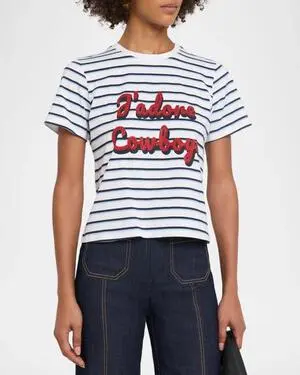 Cinq À Sept J & Apos;adore Cowboys Embellished Shrunken Tee