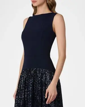 Shoshanna Dorothy Sleeveless Sequin Crepe Maxi Dress