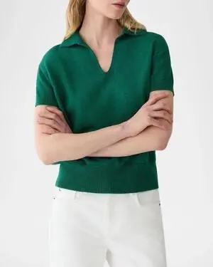 Lafayette 148 New York Cotton-silk Polo Sweater - Grass