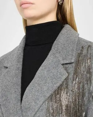 Kobi Halperin Sydni Rhinestone Fringe Wool-silk Coat - Grey