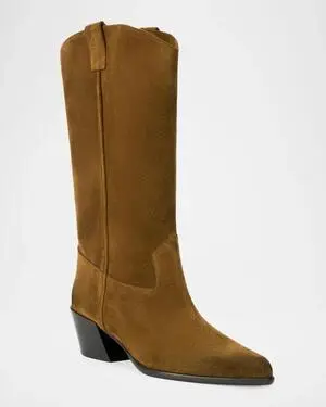Staud 55mm Monty Suede Cowboy Boots - Cigar