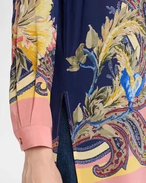 Etro Paisley-print Silk Button-down Tunic Shirt - Blue Print