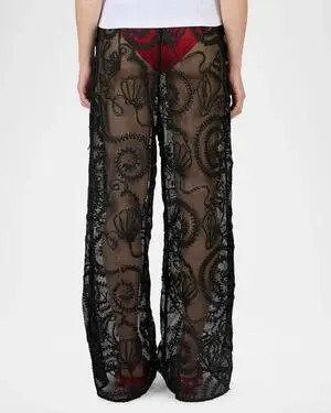 GANNI Embroidered Sheer Net Pants