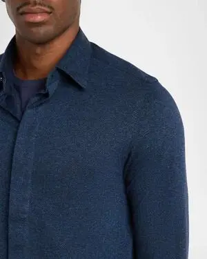 Emporio Armani Apos;s Cotton Micro-chevron Button-front Shirt - Multi