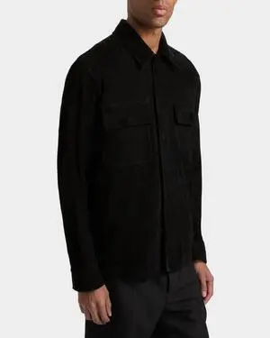 Vince Apos;s Suede Snap-front Shirt Jacket - Black