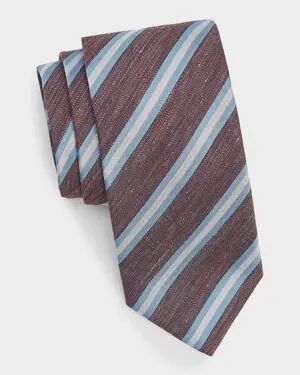 Canali Apos;s Striped Woven Silk Tie - Blue