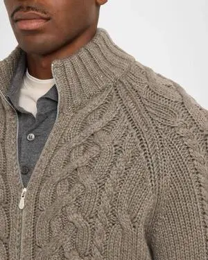 Brunello Cucinelli Apos;s Lofted Cashmere Cable Knit Full-zip Cardigan - C2805 Fore