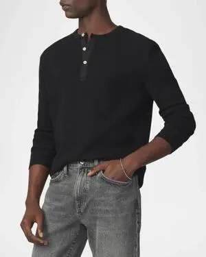 JOE & APOS;S JEANS Apos;s Waffle-knit Cotton Long-sleeve Henley - Black