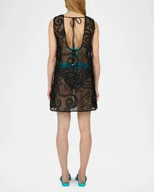 GANNI Embroidered Sheer Net Top