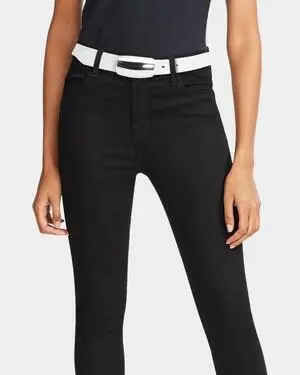 L & APOS;AGENCE Milou Croc-embossed Leather Belt - White Liza