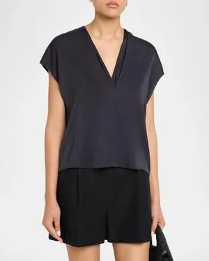 Vince Sleeveless Draped Pima Cotton Top - Ink