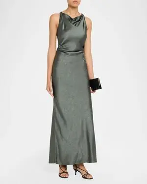 Vince Twist Satin Maxi Dress - Olive
