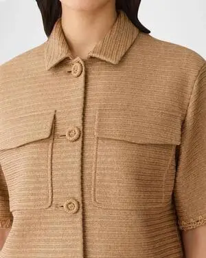 Lafayette 148 New York Raffia-effect Boxy Cropped Jacket - Teak