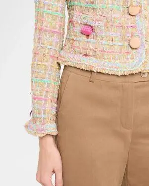 MAISON COMMON Cotton Blend Tweed Macaroon Jacket - Beige Mult