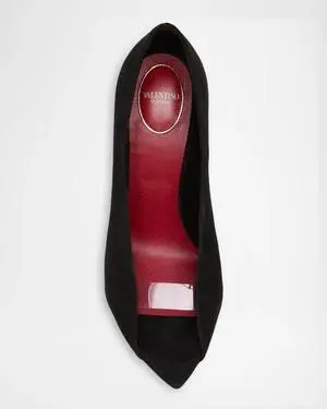 Valentino Garavani 105mm Open Toe Revele Suede Pumps - Nero