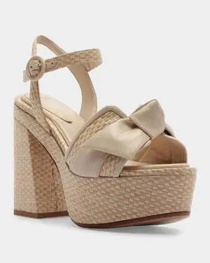 ALEXANDRE BIRMAN Maxi Clarita Flare 120mm Raffia &amp; Leather Platform Sandals
