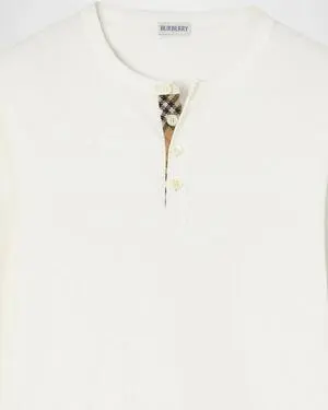 Burberry Apos;s Check-placket Long-sleeve Henley T-shirt - Chalk