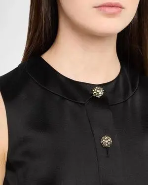 Saint Laurent Crystal Buttoned Satin Sleeveless Mini Dress - Nero