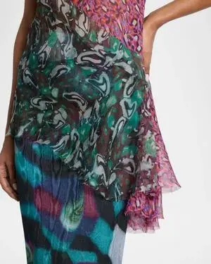 Dries Van Noten Crisanna Colorblock Silk Asymmetric Top