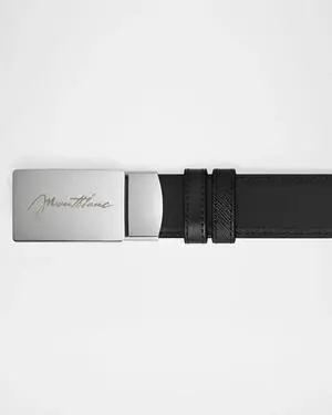 Montblanc Apos;s Cursive Plate-buckle Reversible Leather Belt - Black