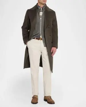 Brunello Cucinelli Apos;s Wool Mid-length Double-breasted Overcoat - Mud