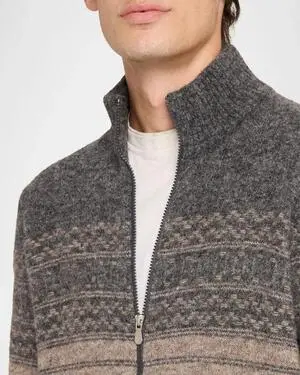 Brunello Cucinelli Apos;s Geometric Stripe Full-zip Cardigan - Ctr58 Char