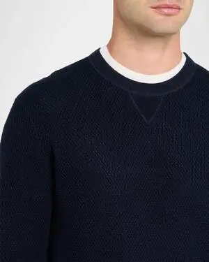 Theory Apos;s Myhlo Cotton Knit V-stitch Crewneck Sweater - Baltic