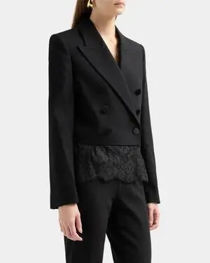 Zimmermann Lace-trim Wool-blend Double-breasted Jacket - Black