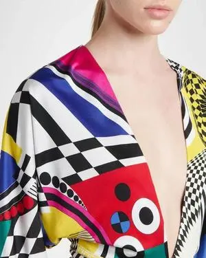Versace Teatro Long-sleeve Wrap Mini Dress
