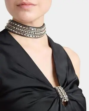 Valentino Garavani Embroidered Choker V-neck Satin Mini Dress