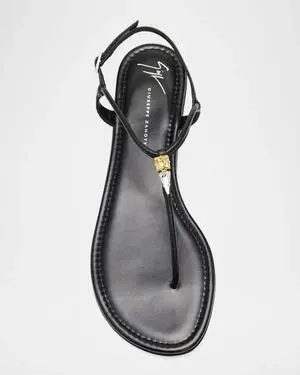 GIUSEPPE ZANOTTI Hobby Embellished Flat Leather Thong Sandals - Nero