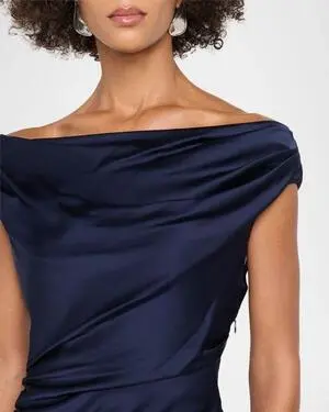 Simkhai Elinne Draped Off-shoulder Column Gown - Midnight