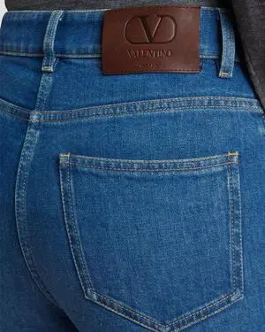 Valentino Garavani Lace-hem Denim Skinny-leg Ankle Jeans - Medium Blu