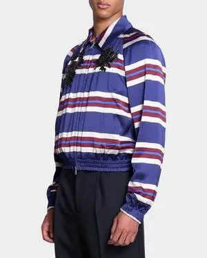 Dries Van Noten Apos;s Embellished Striped Satin Jacket - Navy