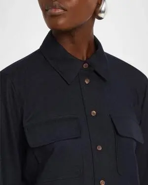 Lafayette 148 New York Brushed Wool Button-front Shirt