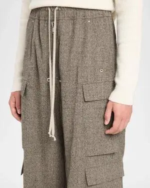 Rick Owens Apos;s Melange Wool Wide-leg Drawstring Cargo Pants - Gray