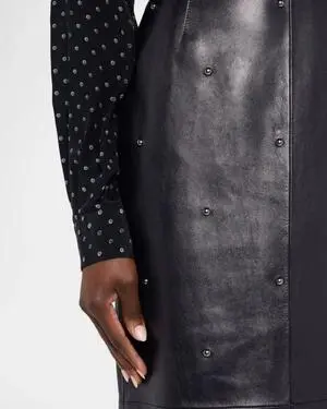 Lafayette 148 New York Dotted Nappa Leather Midi Pencil Skirt
