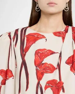 Carolina Herrera Cala Lily Crepe Draped-sleeve Blouse - Ceramic Multi