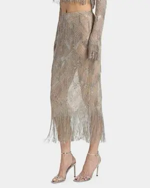 Lapointe Geometric Fringe-trim Midi Skirt