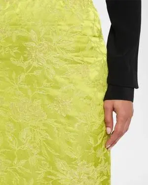 Saint Laurent Metallic Floral Brocade Slit Skirt - Thyme