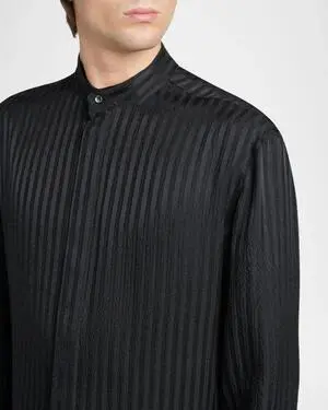 Giorgio Armani Apos;s Pinstripe Silk Blend Shirt - Nero