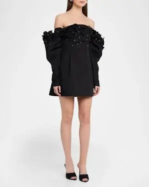 Acler Bunowen 3d-floral Off-the-shoulder Cotton-blend Mini Dress