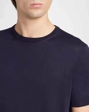 Giorgio Armani Apos;s Rib-knit Wool-blend T-shirt - Blue