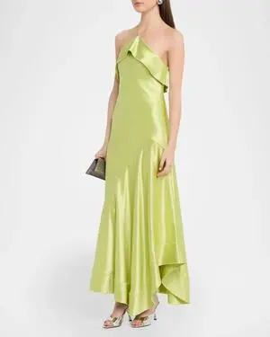 Acler Marara Asymmetric-hem Satin Maxi Dress - Honeydew