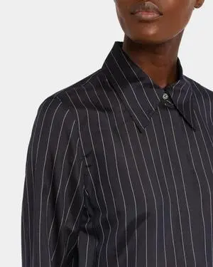 Lafayette 148 New York Pinstripe Button-front Blouse - Ink Multi