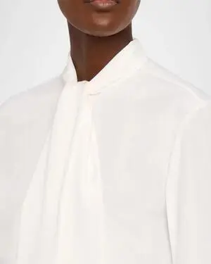 Lafayette 148 New York Tie-neck Silk Georgette Blouse - Cloud