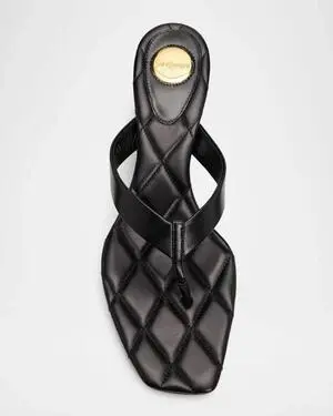 Saint Laurent Leather Thong Sandals W/ Plexi Heel