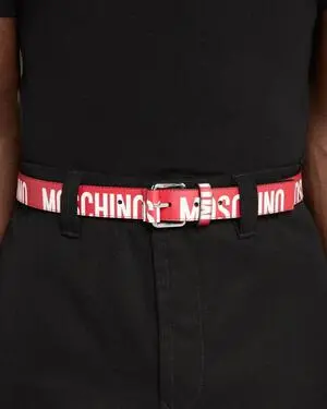 Moschino Apos;s Repeat Logo Leather Belt - Red